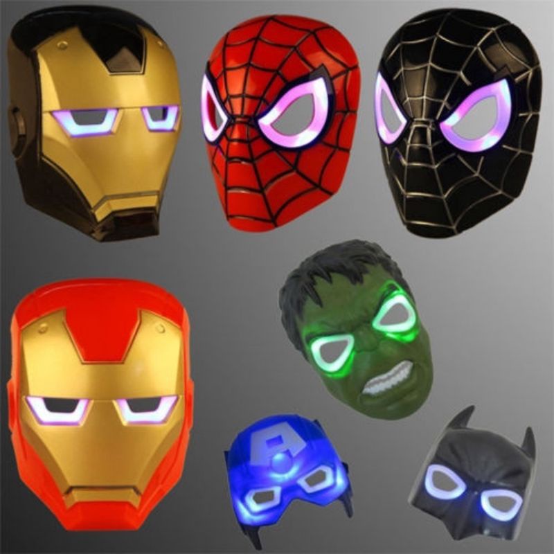 Led face mask superhero kids children mask batman spiderman iron man ...