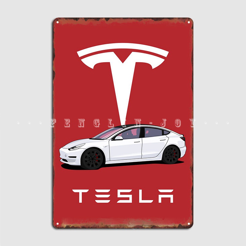 Tesla M3 White Metal Sign Wall Cave Party Create Plates Tin Sign Poster ...
