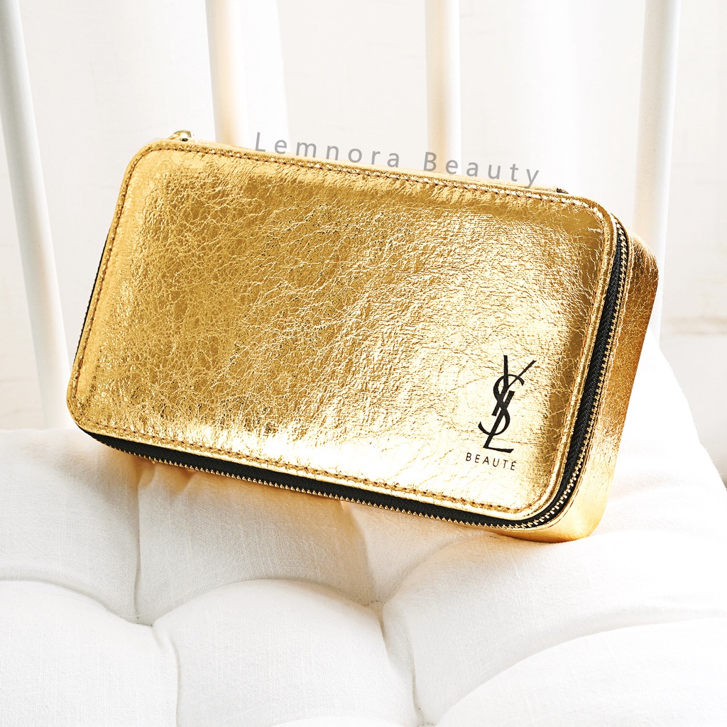 YSL Makeup Box Gold Vanity Luxury Black Gold Series Mirror Brush and ...