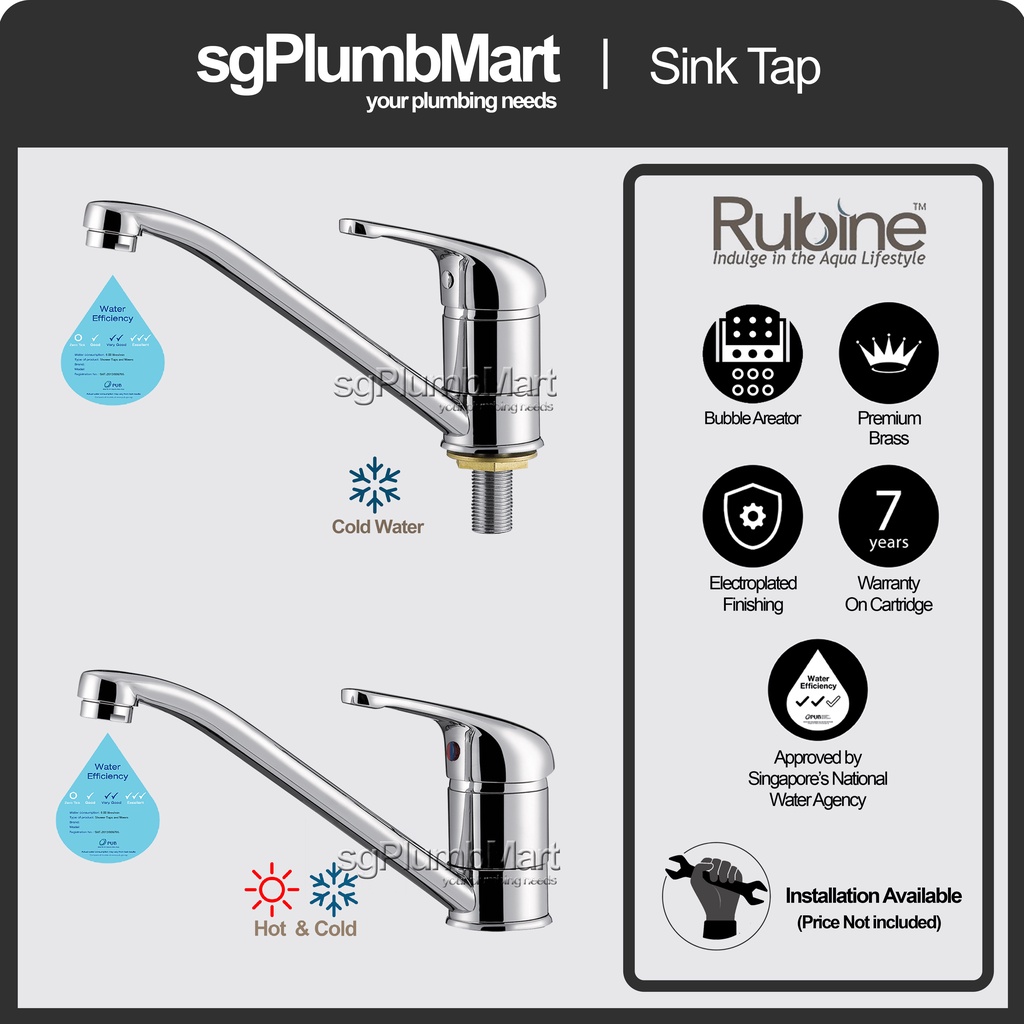 Rubine x sgPlumbMart Platino 6041/6041C Sink Cold Tap/Mixer Tap Kitchen ...