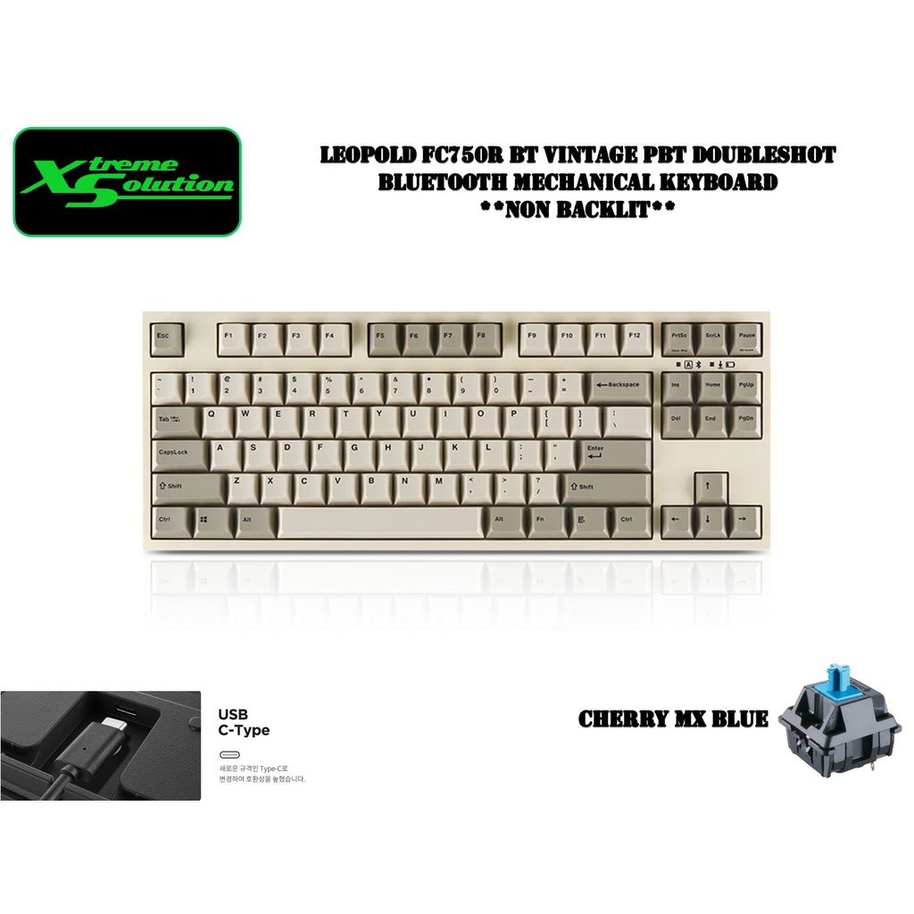 Leopold FC750R BT Vintage PBT DoubleShot Bluetooth Mechanical Keyboard ...