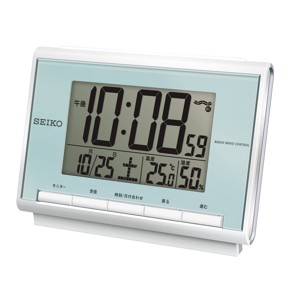 SEIKO Clock Alarm Radio Waves Digital Calendar Temperature Humidity ...