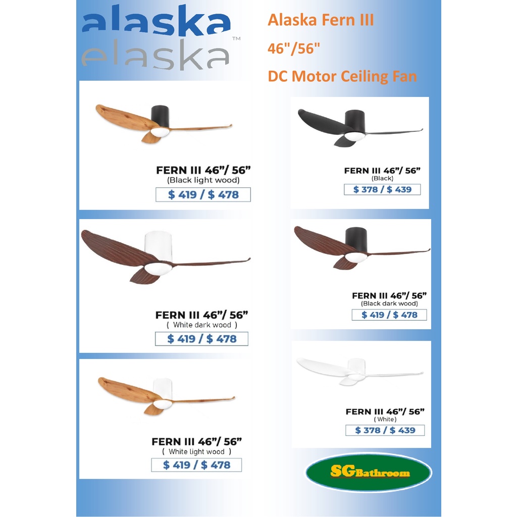 Alaska Fern III 46"/56" DC Motor Ceiling Fan 20W LED With 3-Tone ...