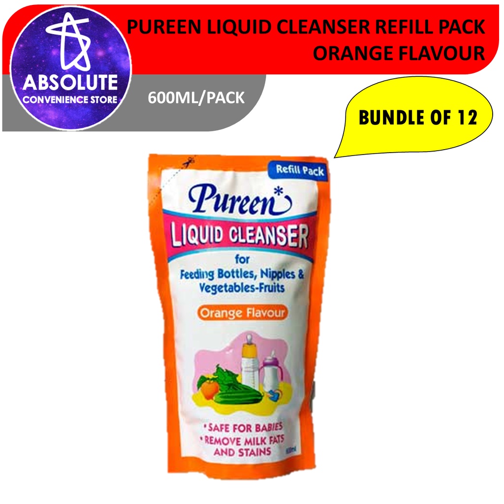 [Bundle of 12] Pureen Liquid Cleanser Refill Pack 600ml (Orange Flavour ...