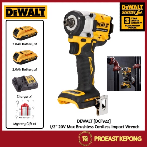 DEWALT [ DCF922 ] 1/2” 20V Max Brushless Cordless Impact Wrench, Detent ...