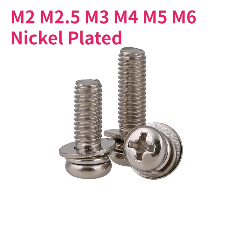 M2 M2.5 M3 M4 M5 M6 Nickel Plated Phillips Pan Head Three Combination ...