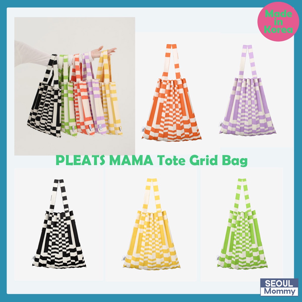 Pleats mama tote bag Grid edition [eco friendly knit bag] Korea stylish ...