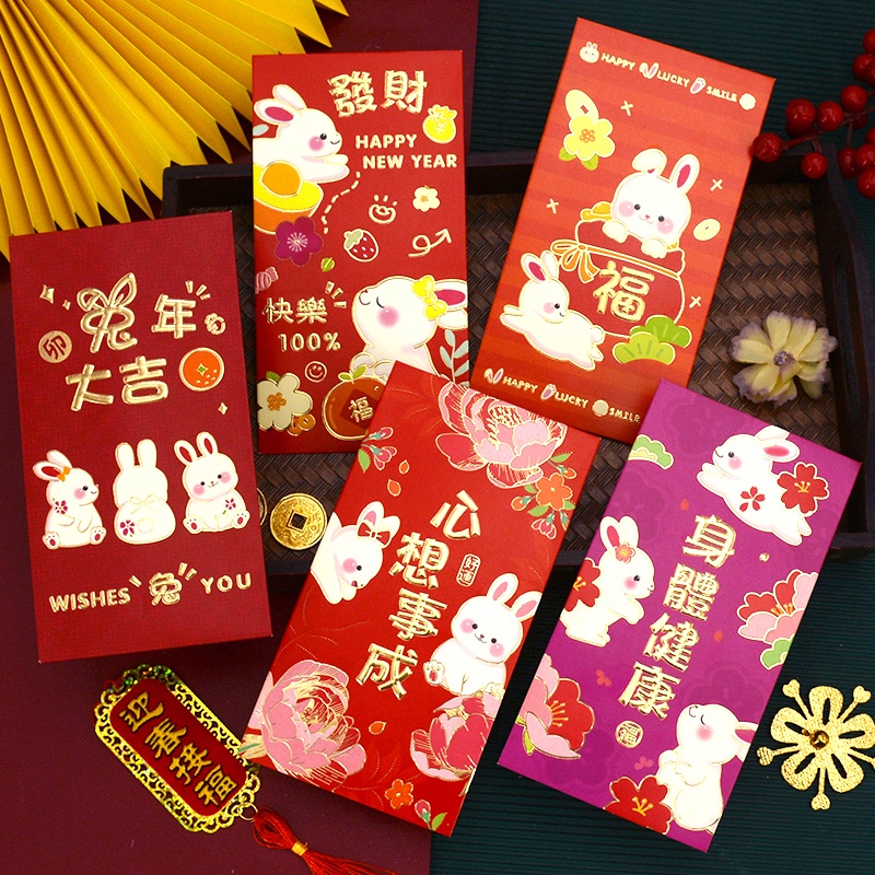 (6Pcs) 2023 CNY Cartoon Angpao Rabbit Year Red Packet Chinese New Year ...
