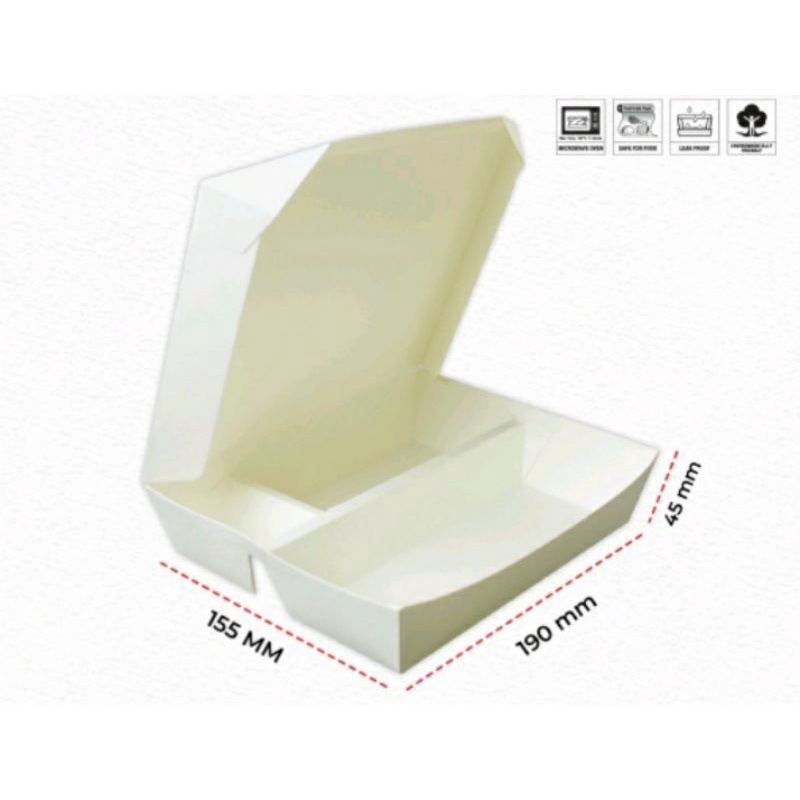 PUTIH Paper Lunch Box 3, 4 & 5 Units / Plain White / Plain White Tray ...