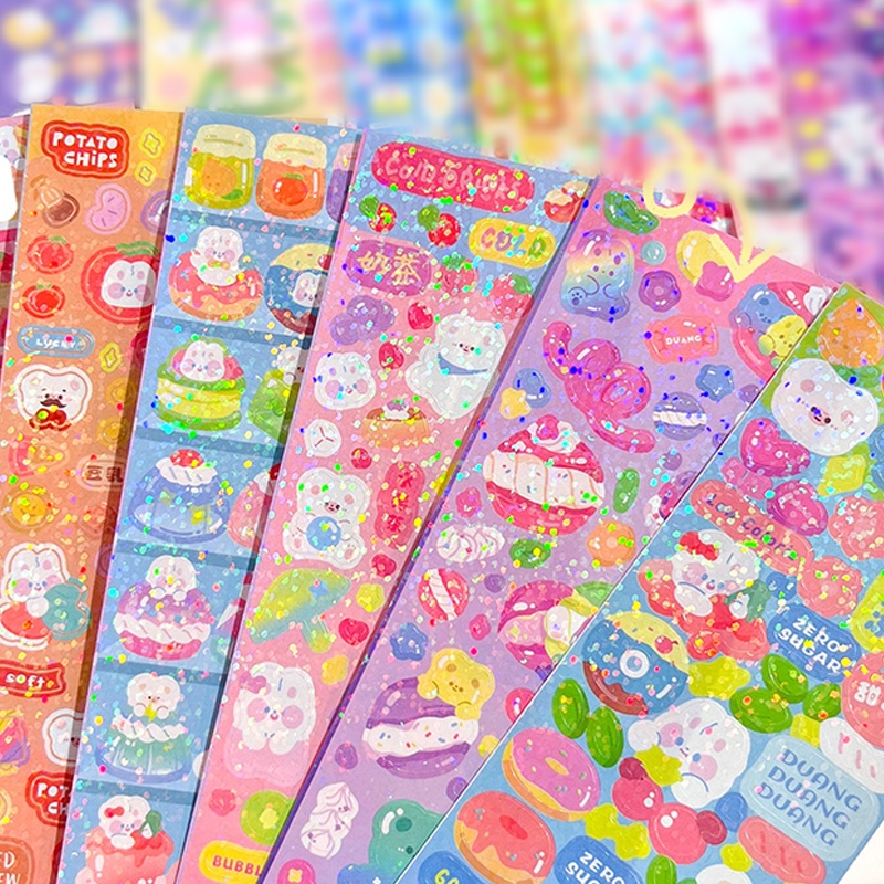 100 Sheets Various Cartoon Pattern Shiny Stickers Set Student ...