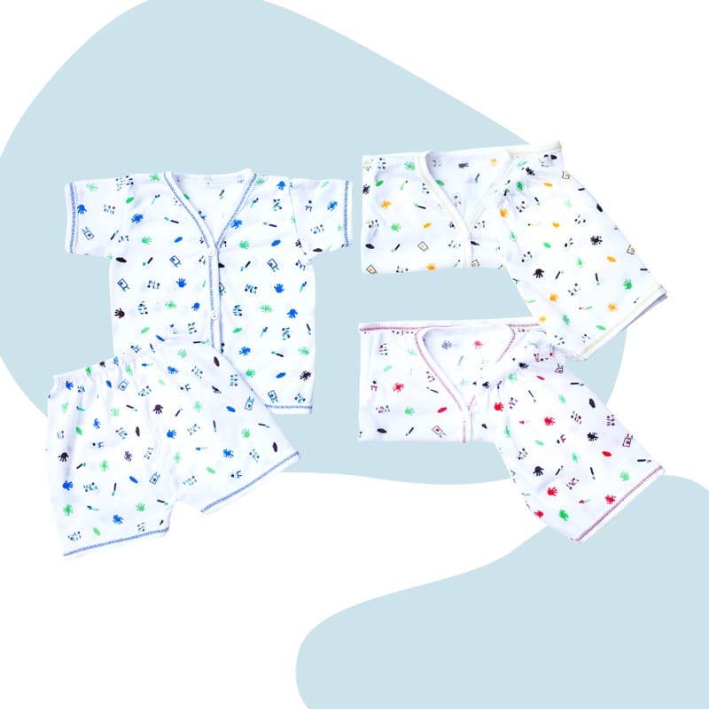 PUTIH Full Print White Bus Button Baby Clothes Suit 6 Sets premium ...