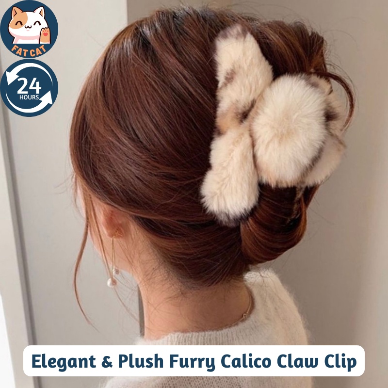 [SG Stock] Elegant and Plush Furry Claw Clip Faux Fur Big Shark Hair ...