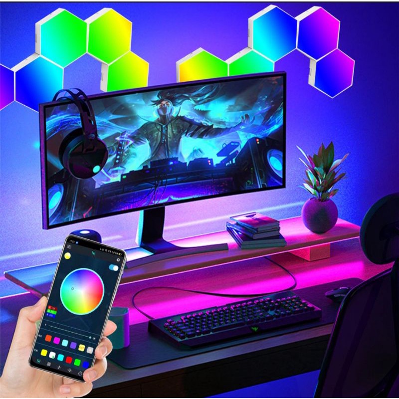 HIASAN DINDING Yabstrip Hexagonal LED Decorative Lights RGB TOUCH/TOUCH ...