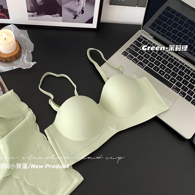 C-Bit Boba!Half Cup Seamless Underwear Women's Small Breasts Gathering Push-Up Anti-Sagging No ...