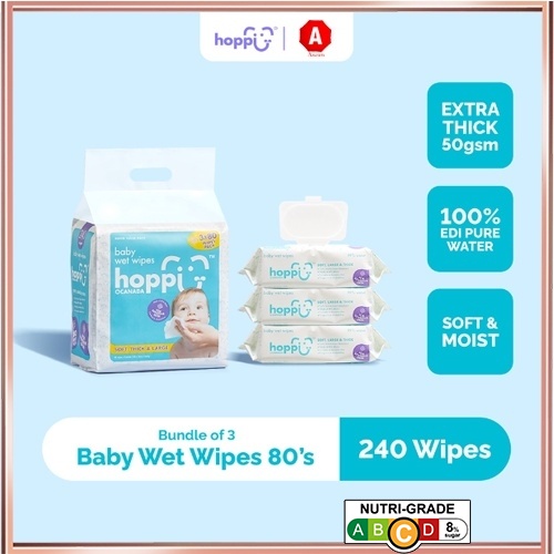 HOPPI 80 WIPES BABY WET WIPES PREMIUM 99% X 3 PACK ASEAN.OS | Shopee Singapore