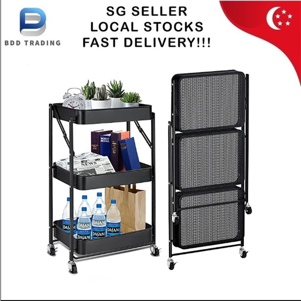 👍CHEAPEST!👍 Multi-purpose Foldable 3 Tier Storage Trolley Rolling Cart ...