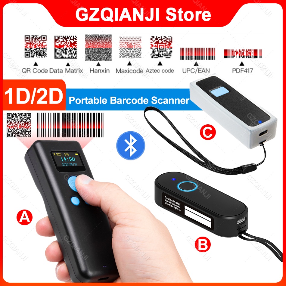Mini Portable Barcode Scanner Handheld Bluetooth Wireless 1D 2D QR ...