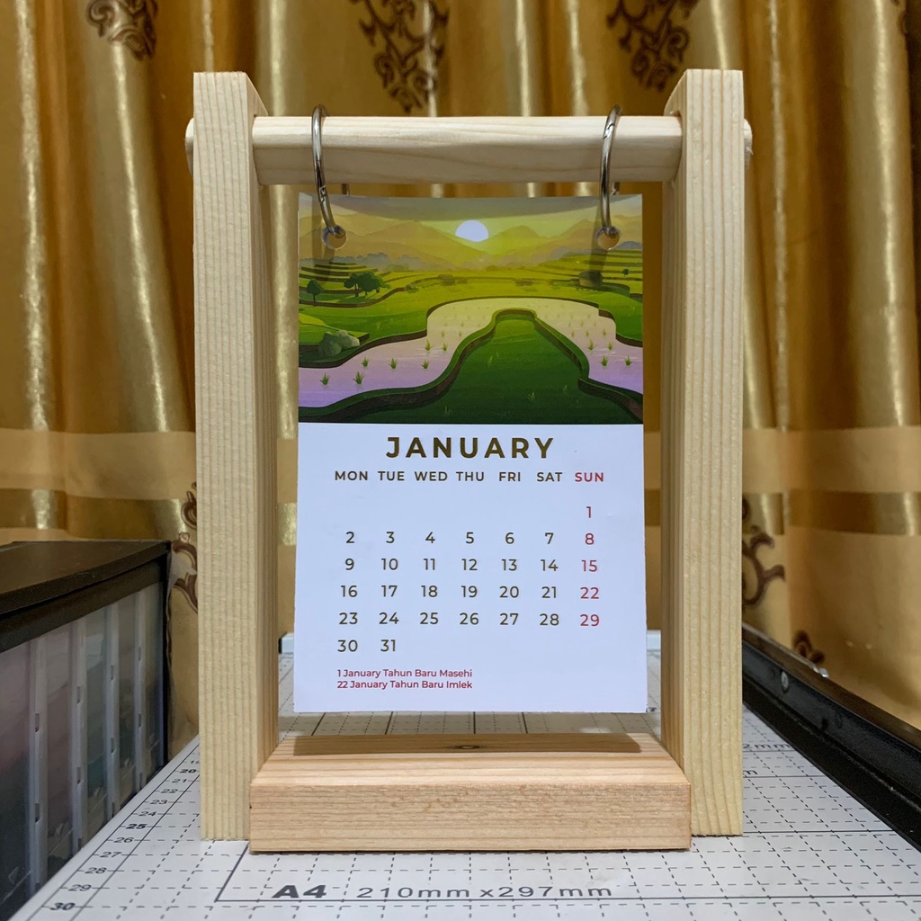 Wood Stand Aesthetic New Art 2024 Desk Calendar With National Holiday ...