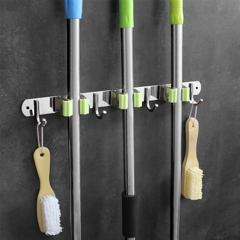High Capacity Mop Rack Wall Mount Stainless Steel Broom Holder Multi ...