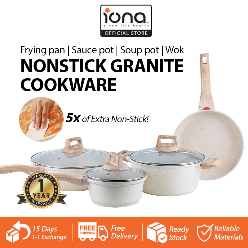 IONA Ceramic Pot Wok Fry Frying Pan | Granite Non Stick Cookware Set ...