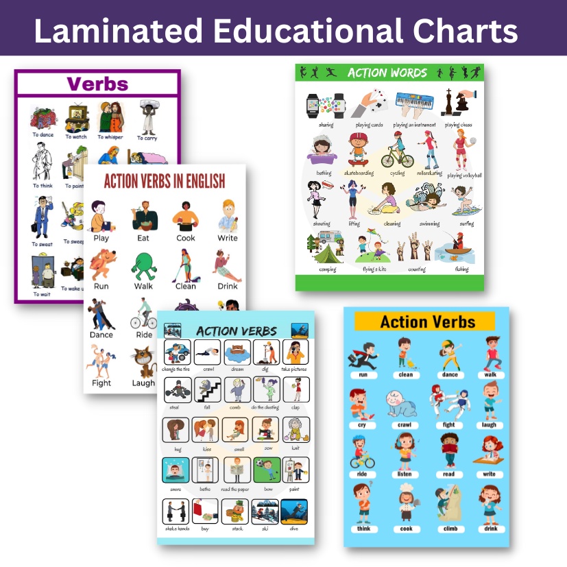 Laminated Verbs Charts for Kids, Learners, Students and Educators ...