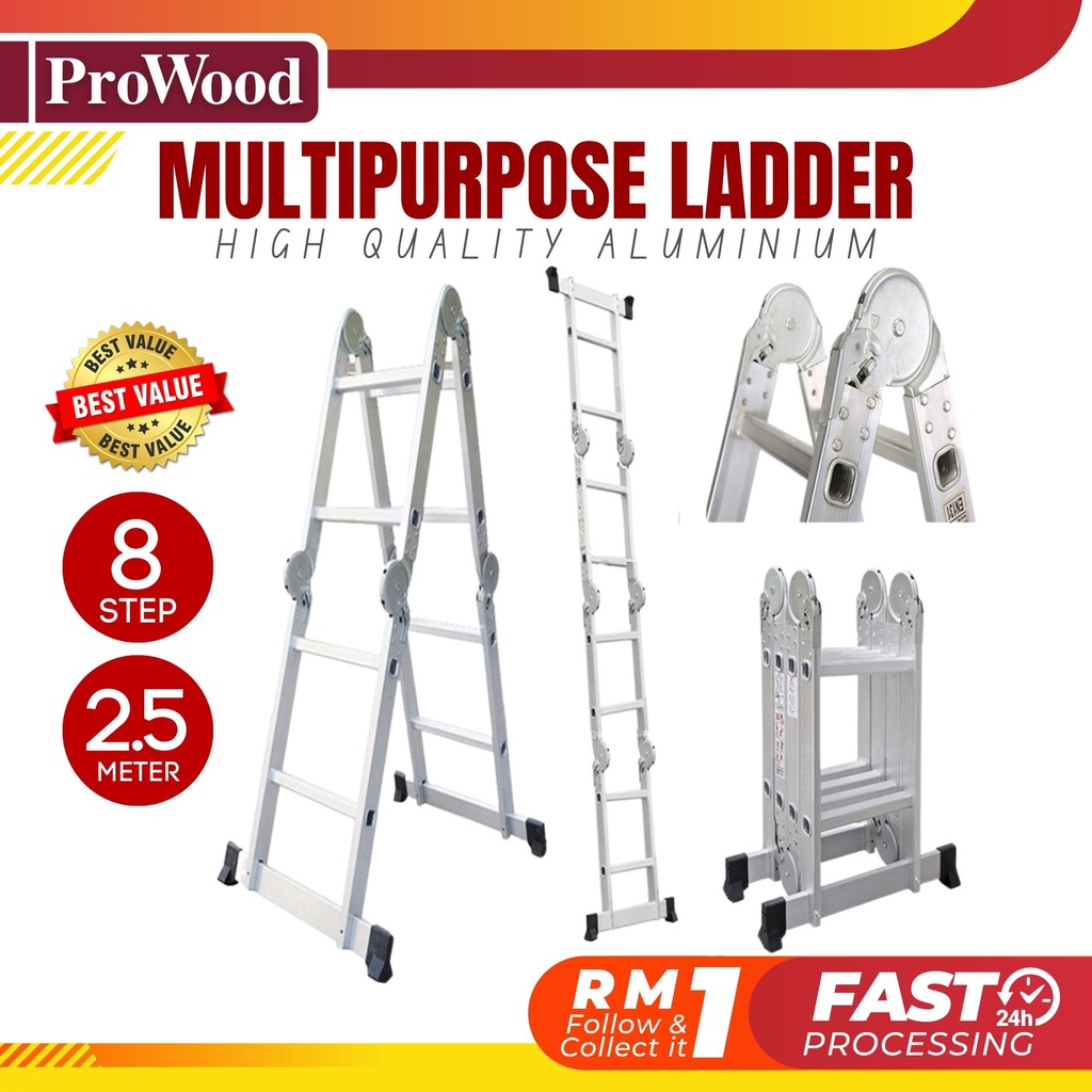 8step 2.5m Multipurpose Ladder Step Ladder Foldable Ladder Folding ...