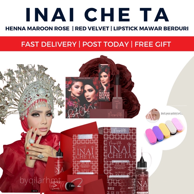 Inai Che Ta FREE BUFF KUKU Red Velvet Maroon | Shopee Singapore
