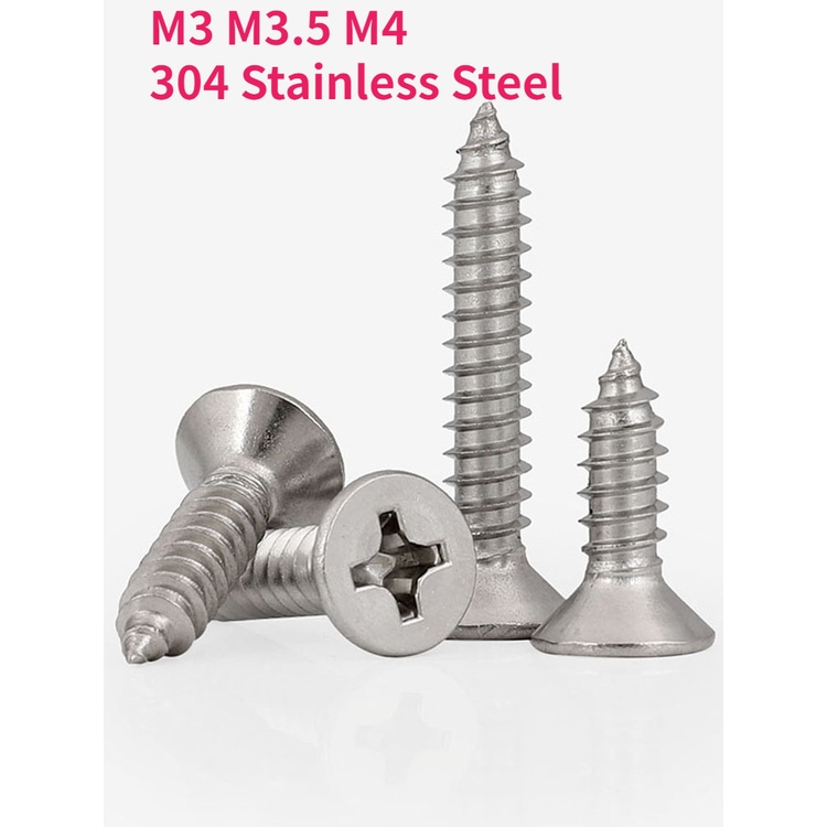 M3 M3.5 M4 304 Stainless Steel Cross Countersunk Head Self-tapping Screws Flat Head Phillips ...