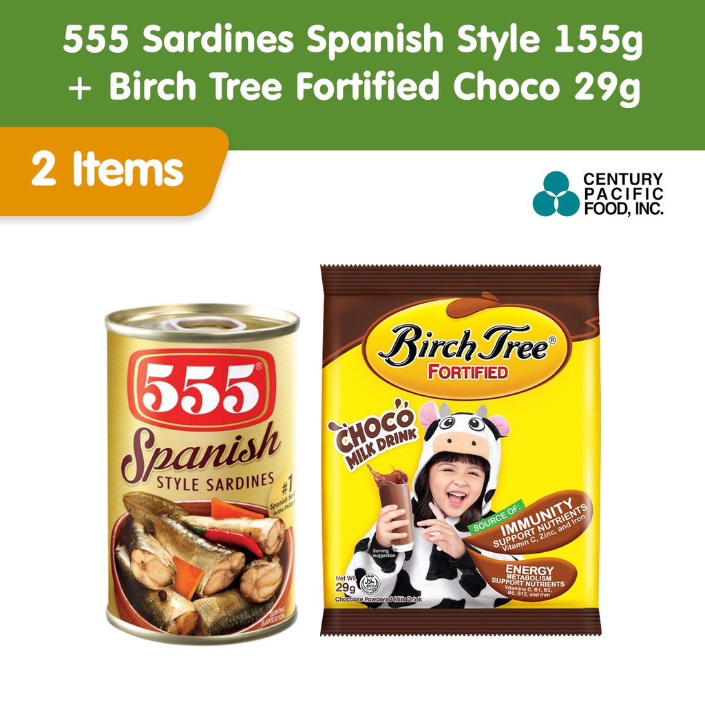 555 Spanish Style Sardines 155g + Birch Tree Fortified Choco 29g ...