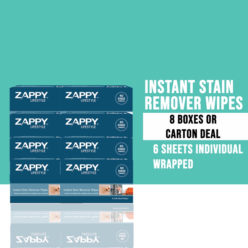 Zappy Lifestyle Instant Stain Remover Wipes 6s (8 Box or Carton Deal ...