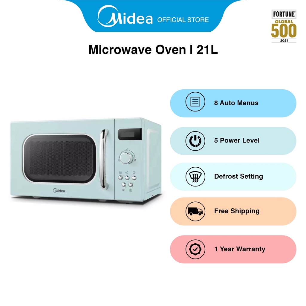 Midea AM820C2RA Light Retro Green Quick Defrost Microwave Oven, 21L ...