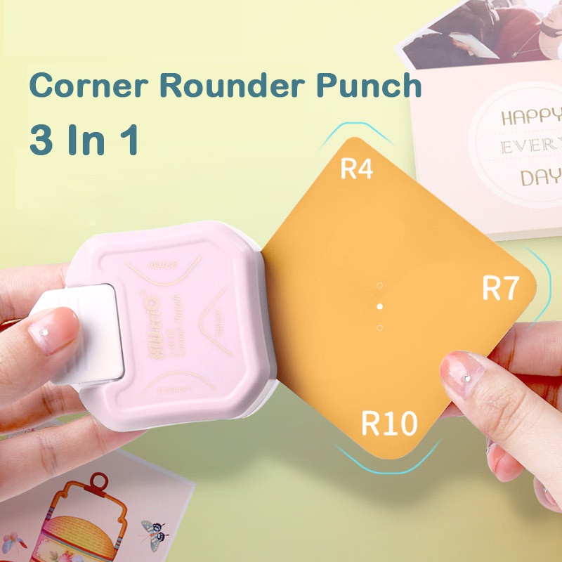 Corner cutter for paper corners with 3 different types of rounded ...