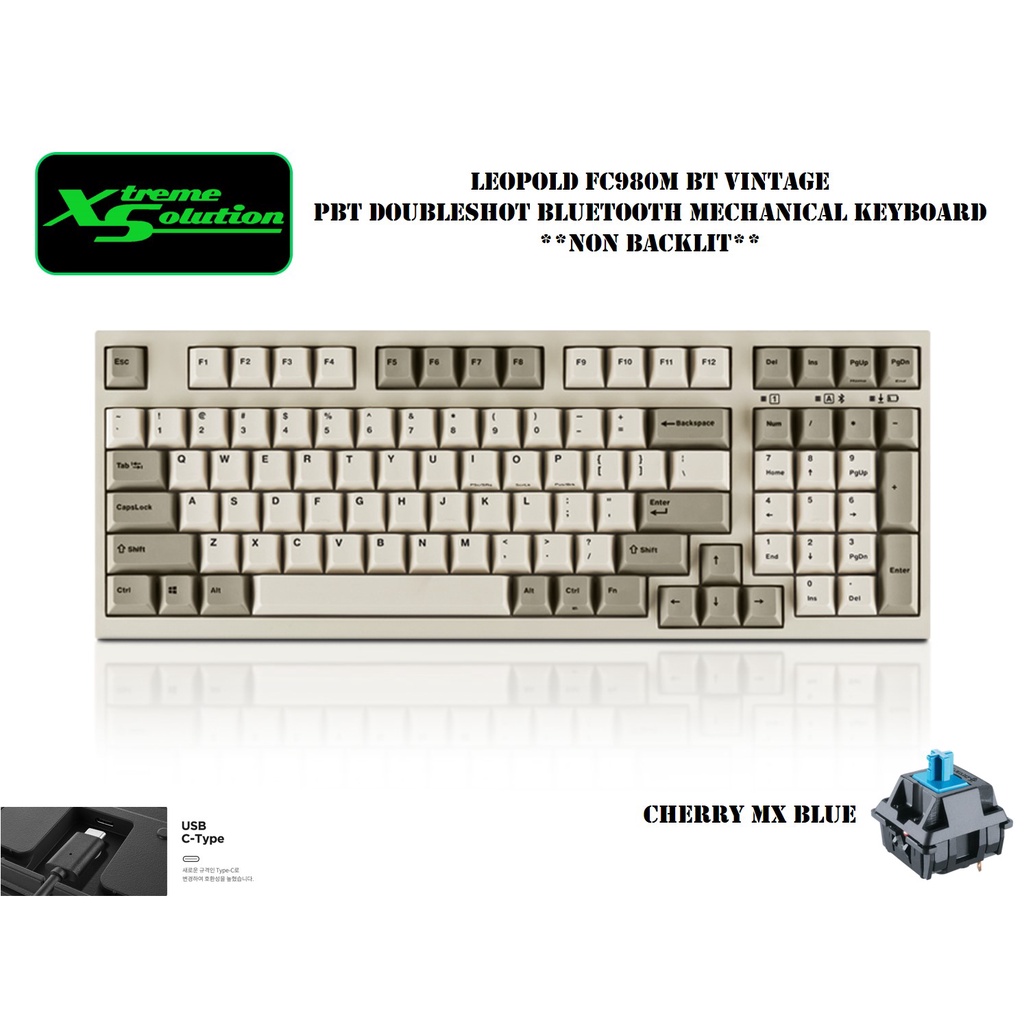 Leopold FC980M BT Vintage PBT DoubleShot Bluetooth Mechanical Keyboard ...