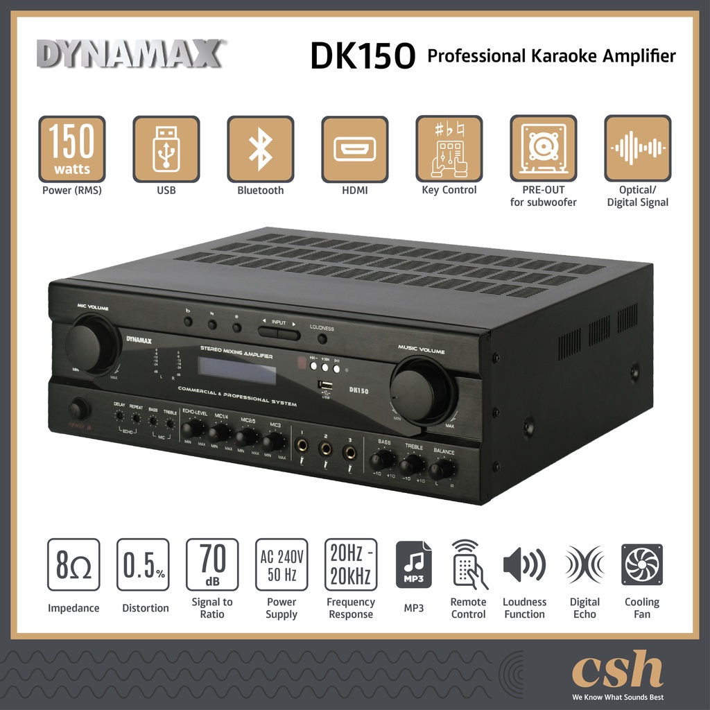 DYNAMAX DK150 150W Professional Home Karaoke Amplifier with Bluetooth ...