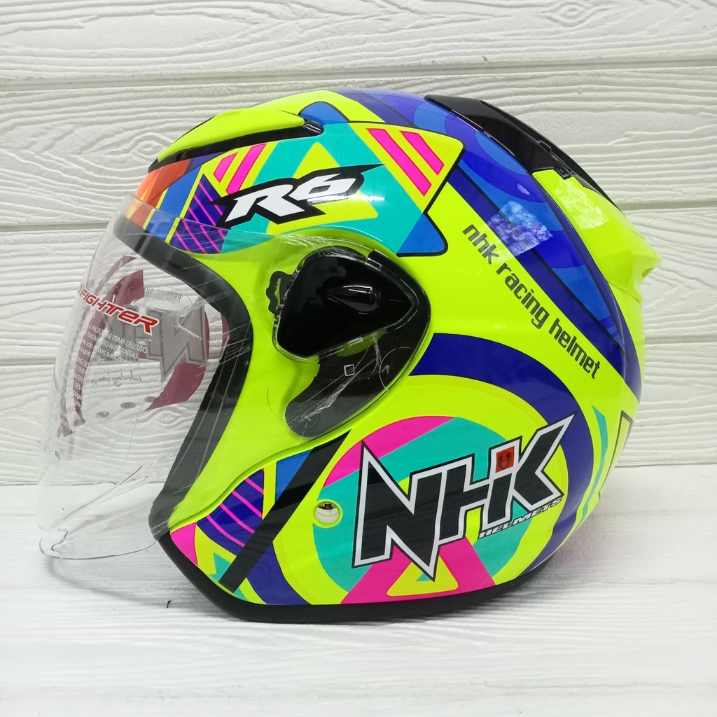 Nhk R6 PIGMENT YELLOW FLUO HALF FACE HELMET | Shopee Singapore