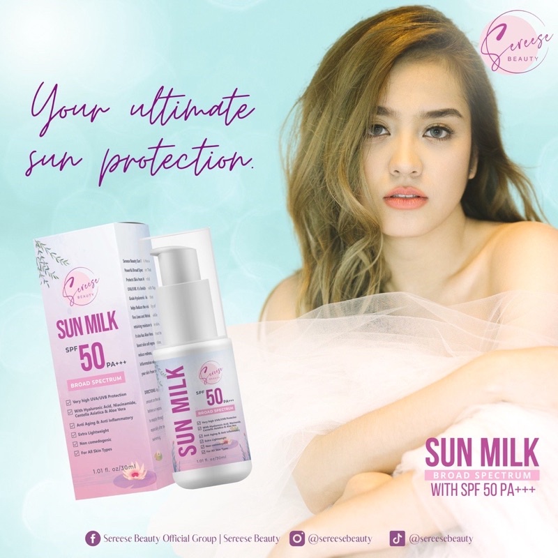 Sereese Beauty SUN MILK Broad Spectrum SPF 50 PA+++ UVA/UVB Protrction | Shopee Singapore