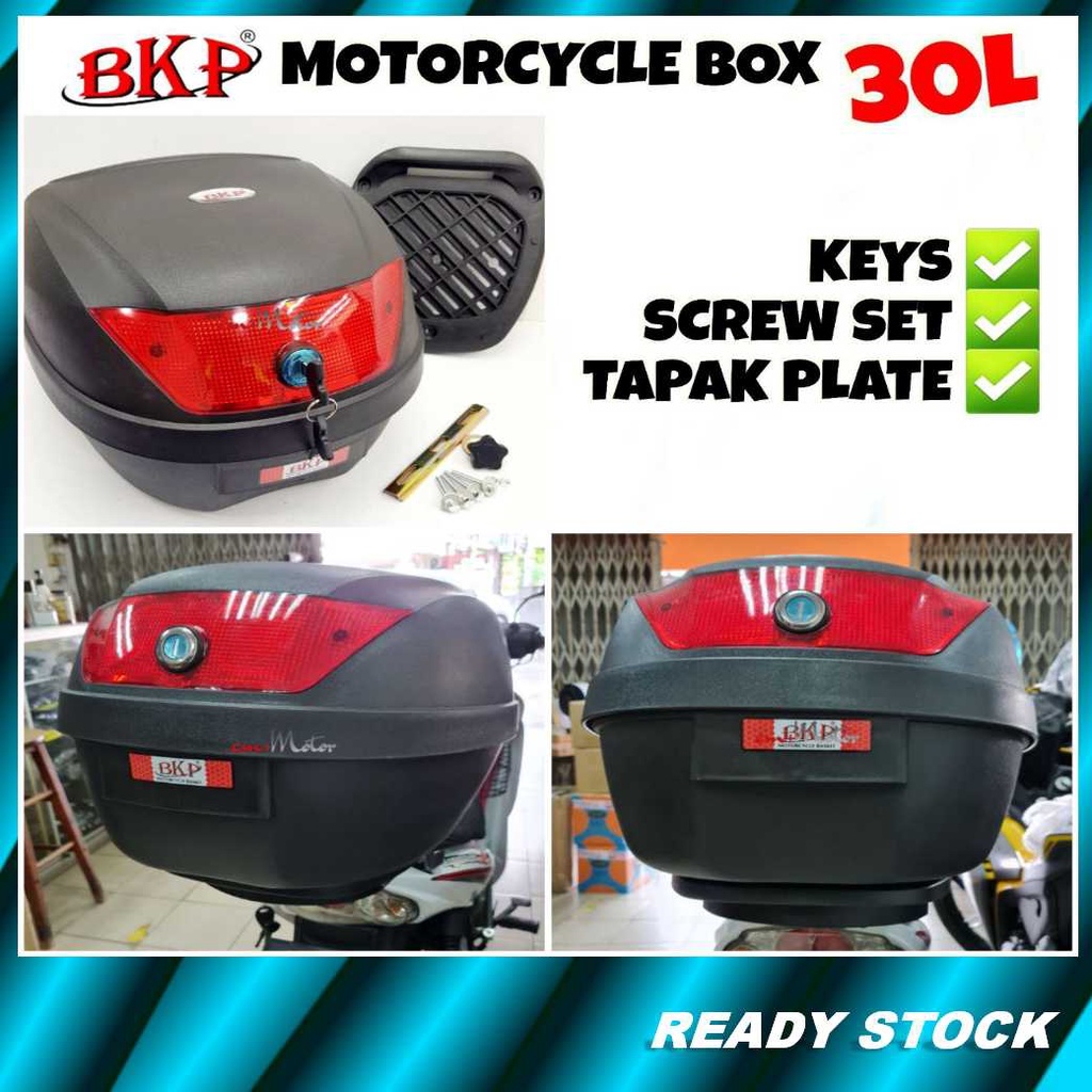 BKP 30L Box Motorcycle Monolock Complete Set With Bracket Tapak Base ...