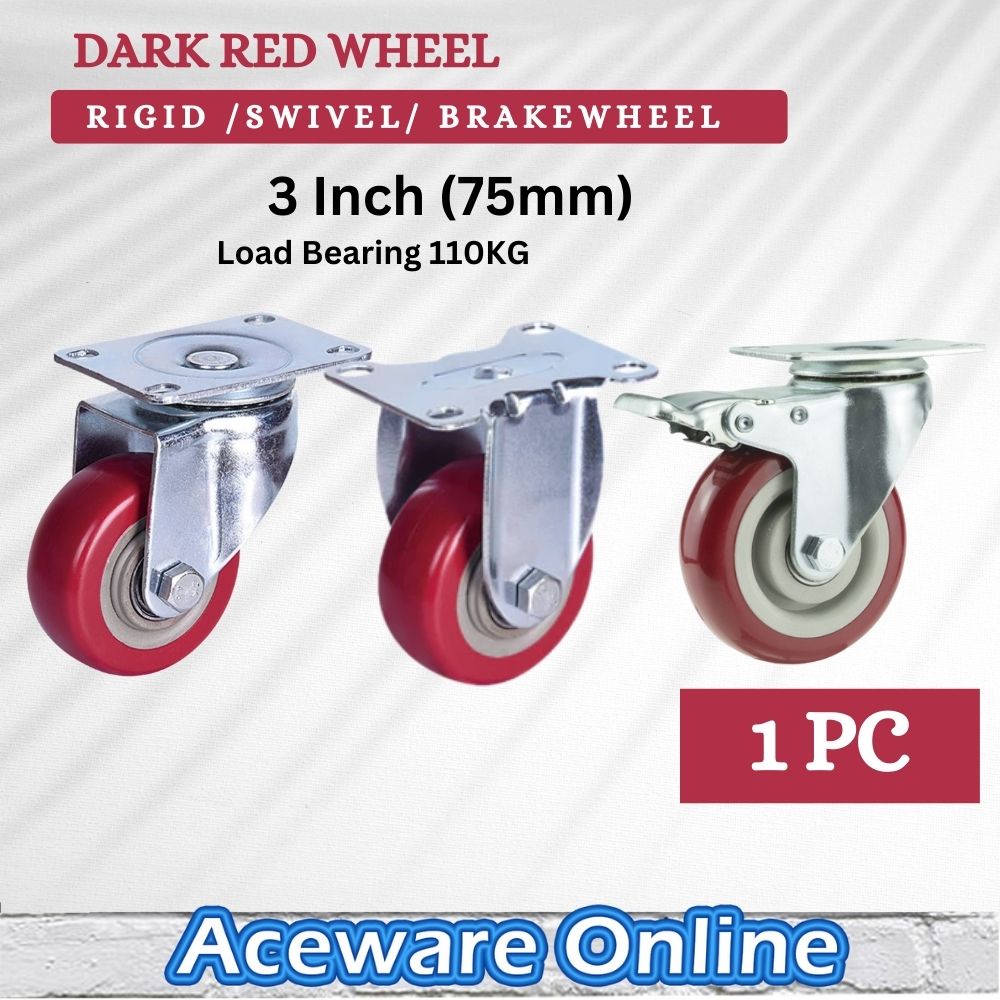 3 INCH PU Wheel Heavy Duty Swivel Rigid Brake Castor Caster wheel ...