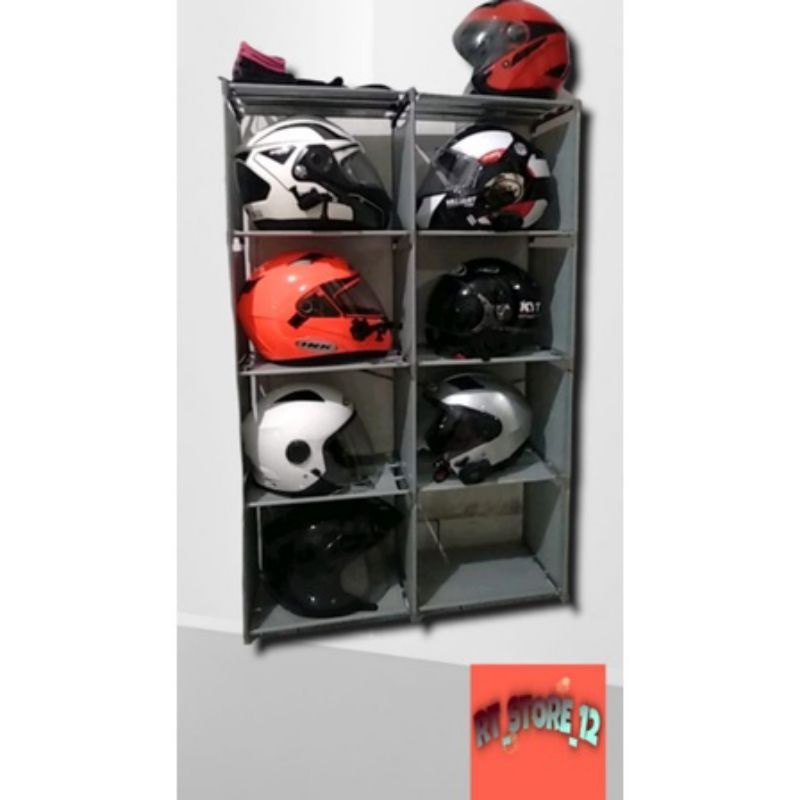 Multi-purpose stacking helmet rack 2 sides 8 spaces portable shelf ...