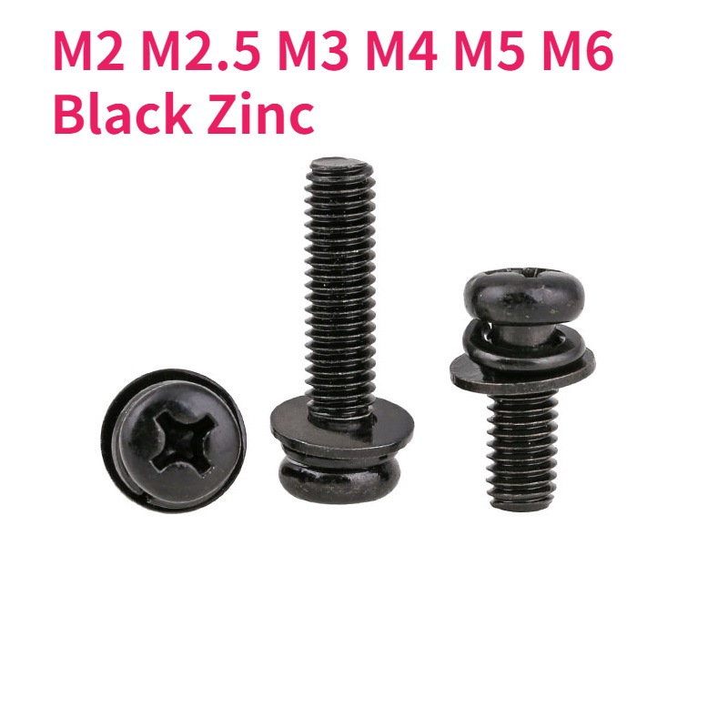 M2 M2.5 M3 M4 M5 M6 Black Zinc Phillips Pan Head Three Combination ...
