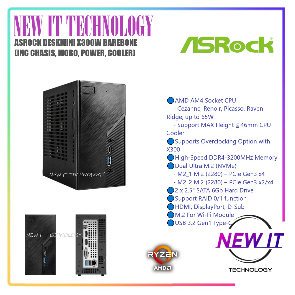 ASRock DESKMINI X300W AMD AM4&X600W Socket W/O CPU(Mobo,Psu,Cooler ...