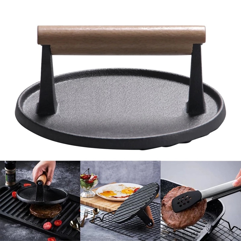 Cast Iron Round Barbecue Burger Press Burger Maker Grill Smasher Burger ...