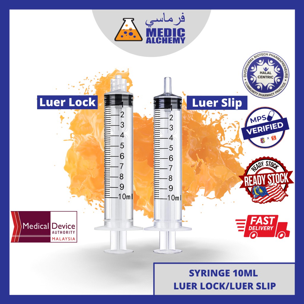 [MDA CERTIFIED] DISPOSABLE PICAGARI/ SYRINGE 10ML W/O NEEDLE (LUER LOCK ...