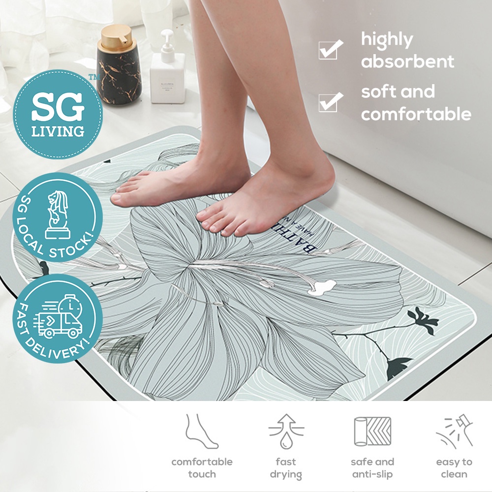 (SG Ready Stock) Absorbent, Anti-Slip Soft Diatomite Mat | Quick Dry ...