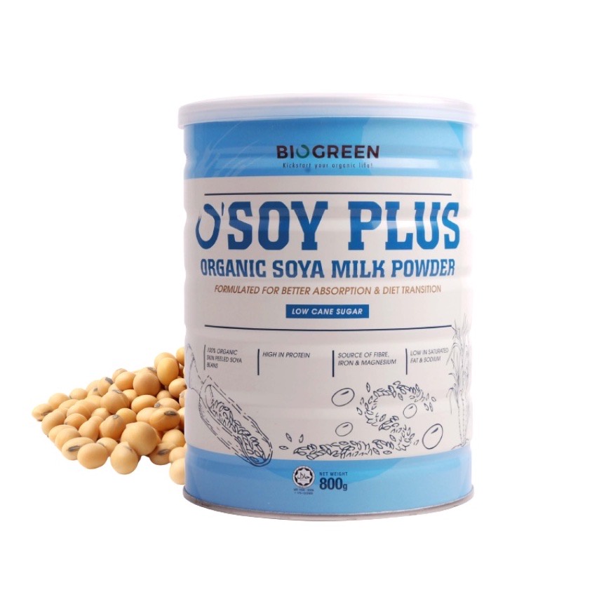 Biogreen O'Soy Plus Low Cane Sugar Organic Soya Milk Powder (800g ...