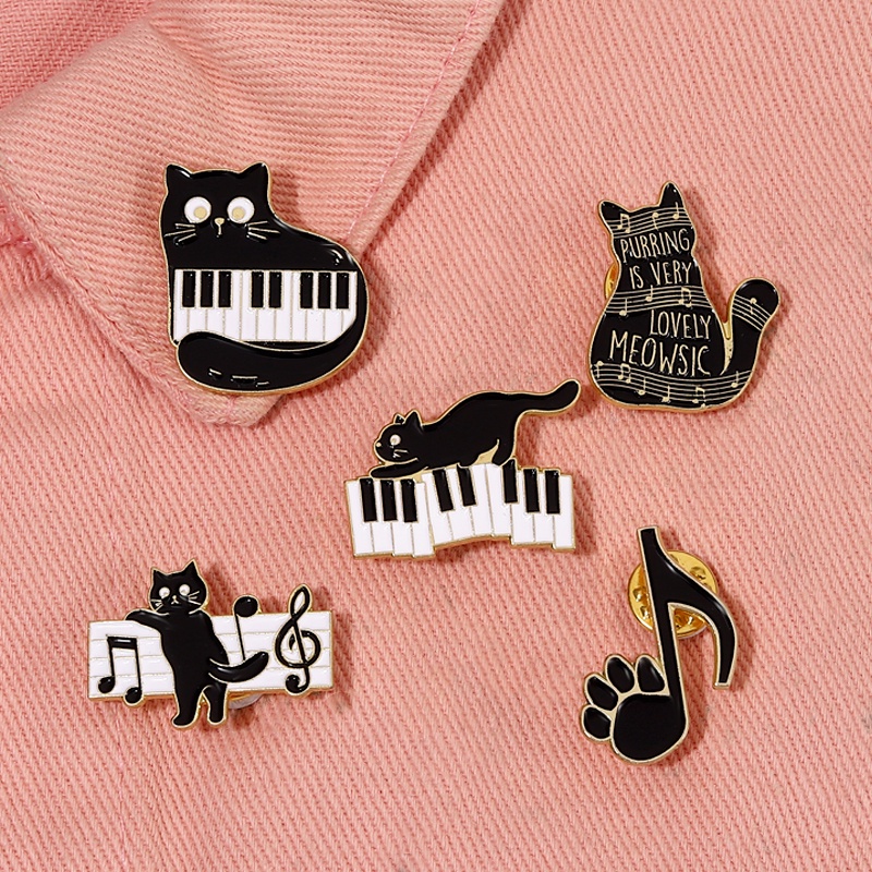 Cool Music Note Cat Enamel Pin Cute Piano Notes Cat Brooch Badges ...