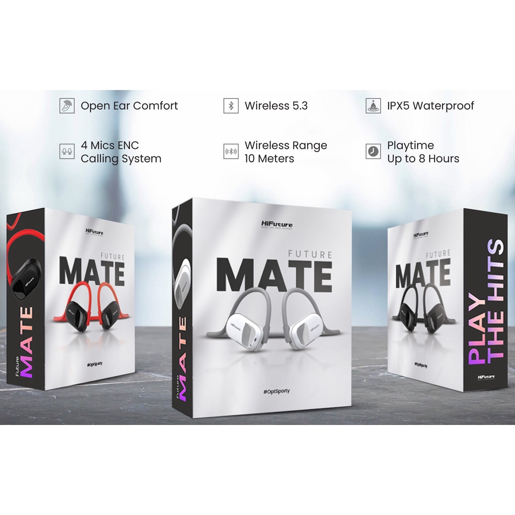 HiFuture FutureMate Wireless Stereo Sports 4-Mics ENC Air Conduction ...