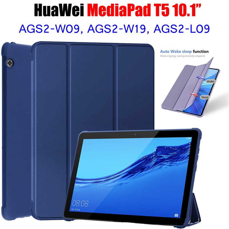 For Huawei MediaPad T5 10.1'' AGS2-W09 AGS2-W19 AGS2-L09 Skin PU Folding Stand Tablet Cases ...
