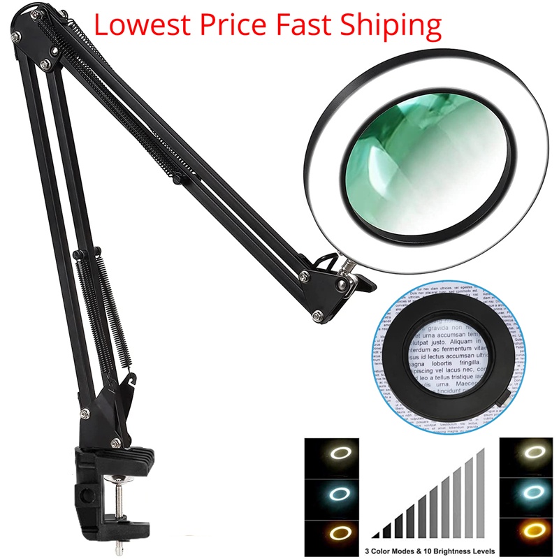 10X LED Magnifying Glass Lamp 3 Color Modes Loupe Reading Lamp/Rework ...