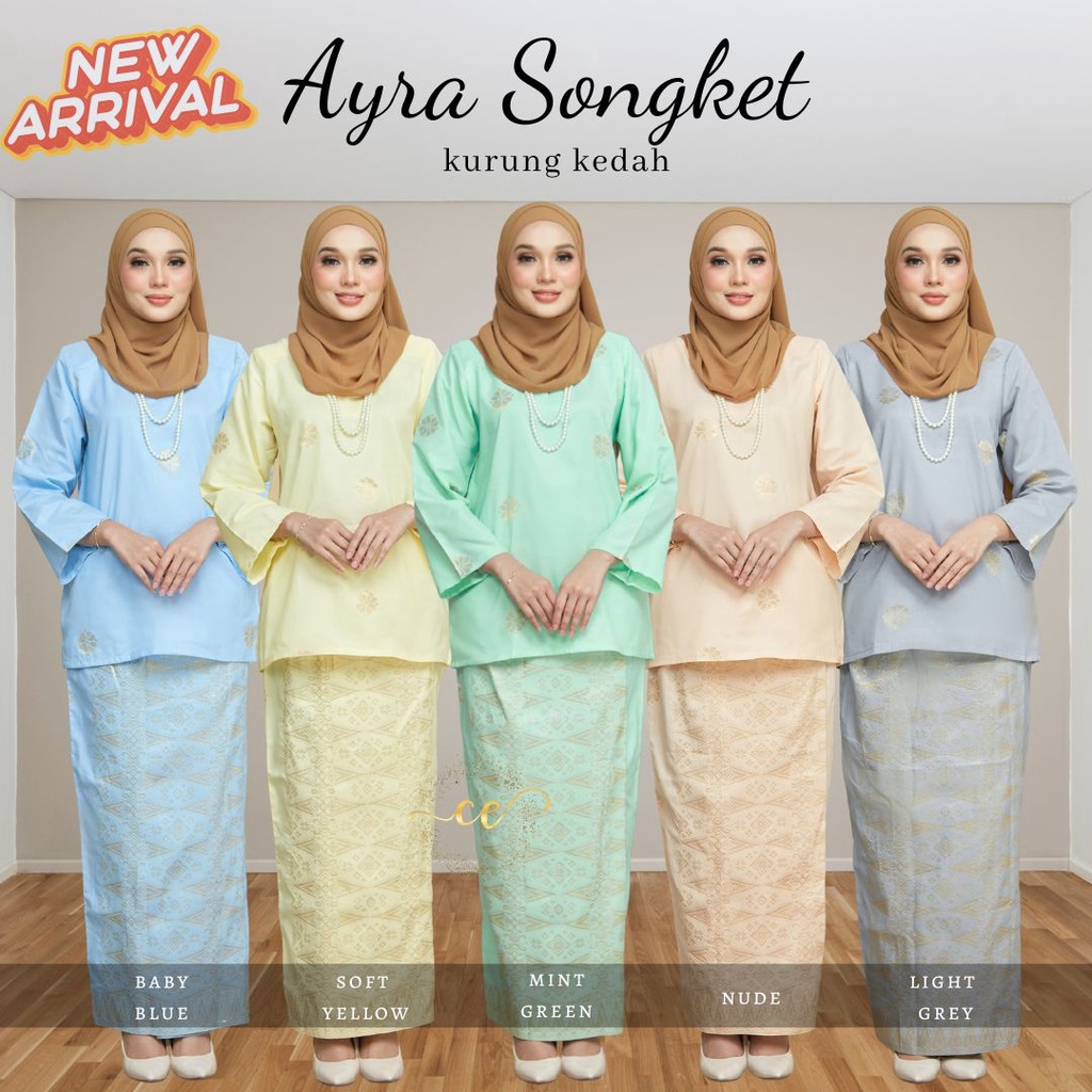 [ Pastel COLOR ] KEDAH KURUNG AYRA SONGKET WOVEN | Gold FLOWER ...